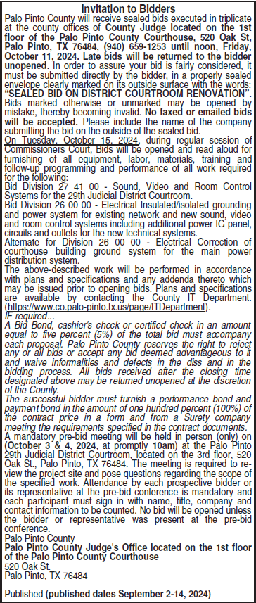 Public and Legal Notices | Palo Pinto County, Texas
